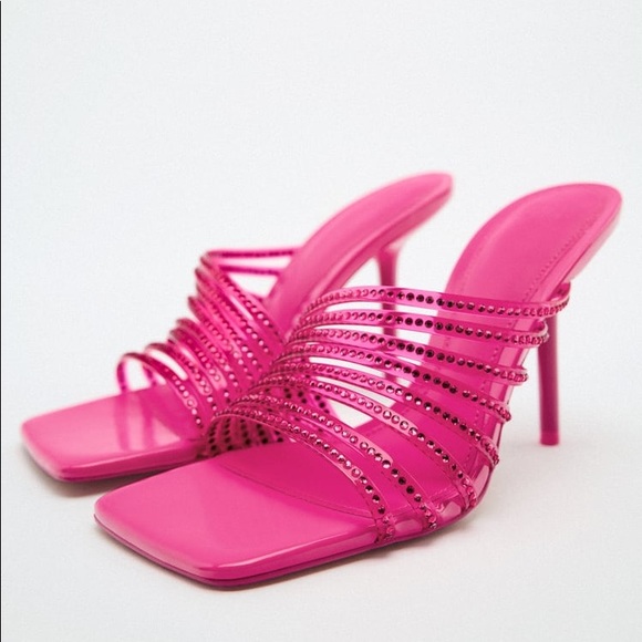Zara | Shoes | Zara Pink Rhinestone Vinyl High Heel Sandals | Poshmark